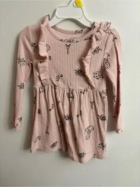 Carter's | Dresses | Carters Light Pink Ribbed Longsleeve Dress With ...